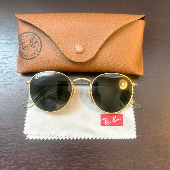 Ray-Ban | Accessories | Ray Ban Round Metal Matte Gold Green Lens ...